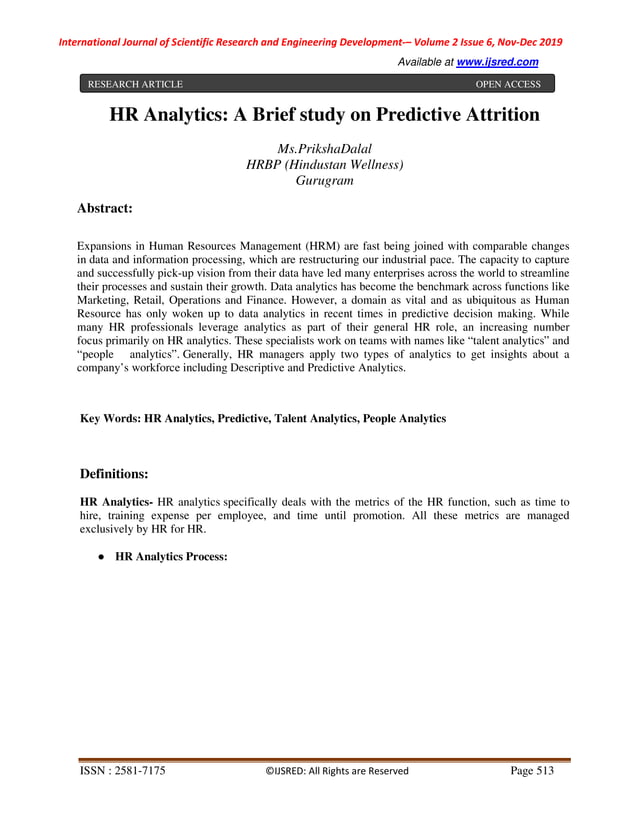 HR Analytics: A Brief study on predictive attrition | PDF HR Analytics: A Brief study on predictive attrition | PDF