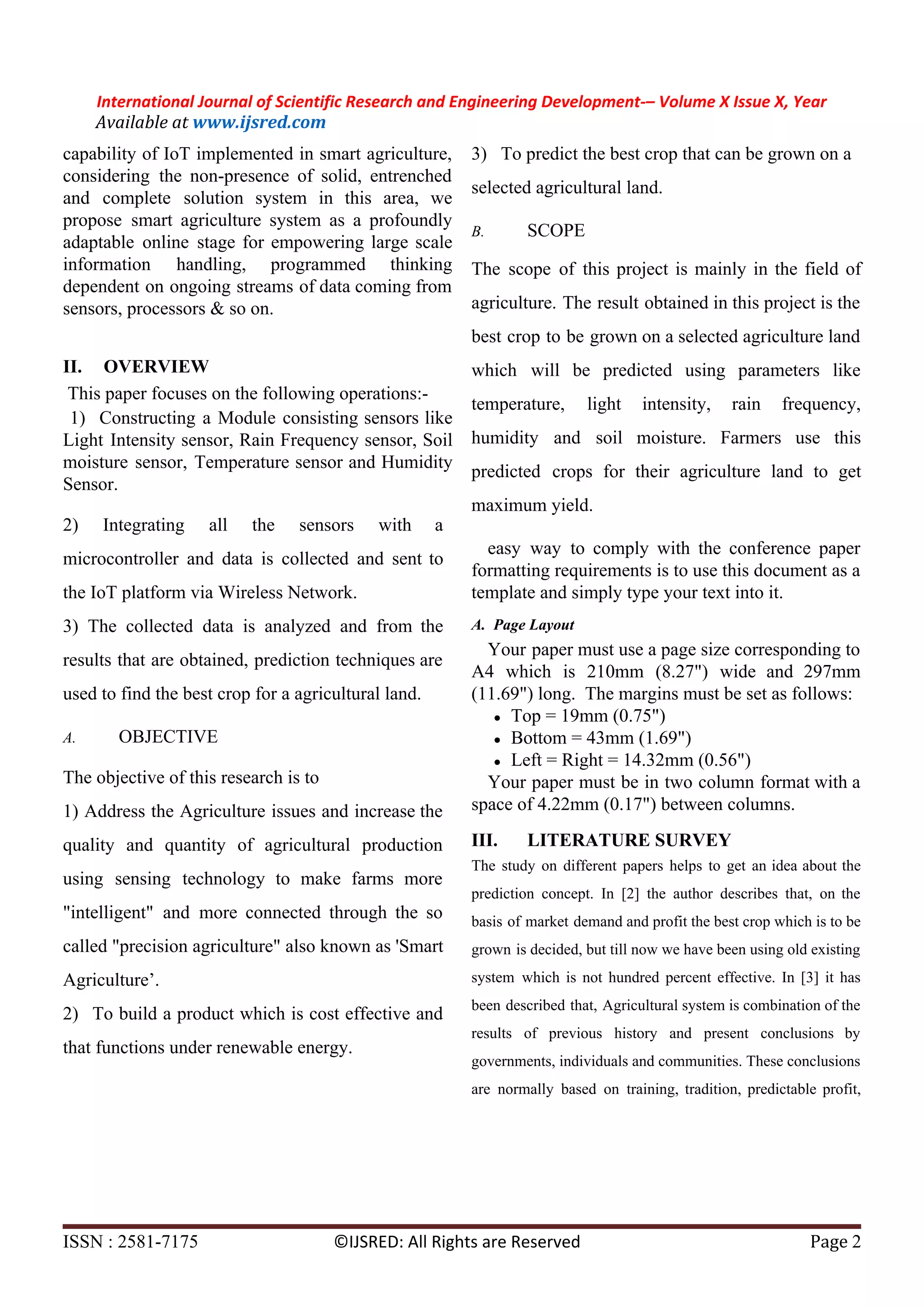 An Architectural design proposal for IoT in Agriculture | PDF