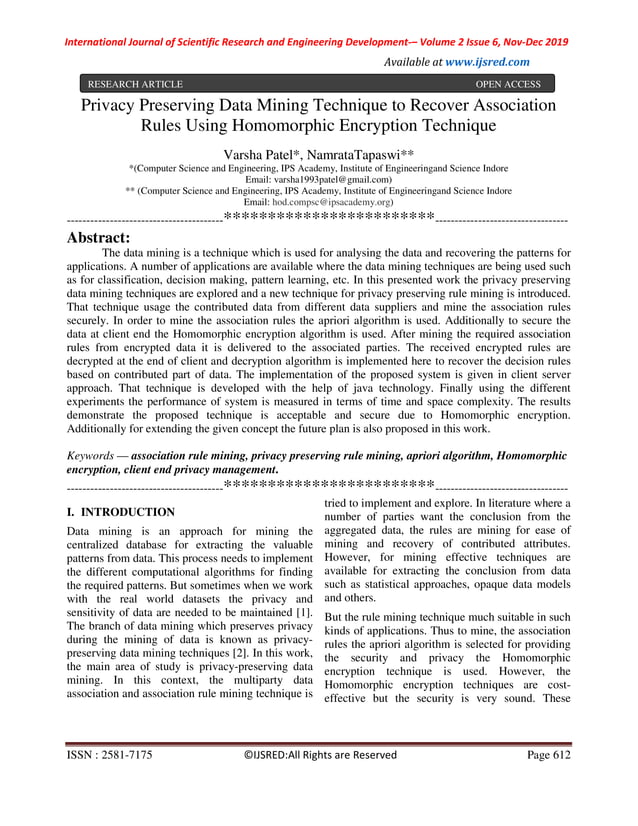 Privacy Preserving Data Mining Technique to Recover Association Rules Using Homomorphic ...