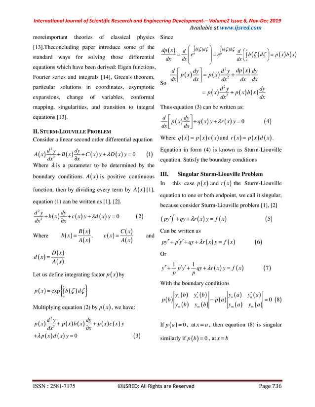 Green’s Function Solution of Non-homogenous Singular Sturm-Liouville Problem | PDF
