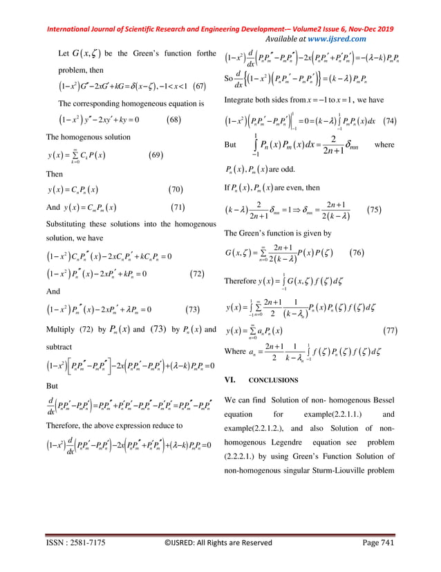 Green’s Function Solution of Non-homogenous Singular Sturm-Liouville Problem | PDF