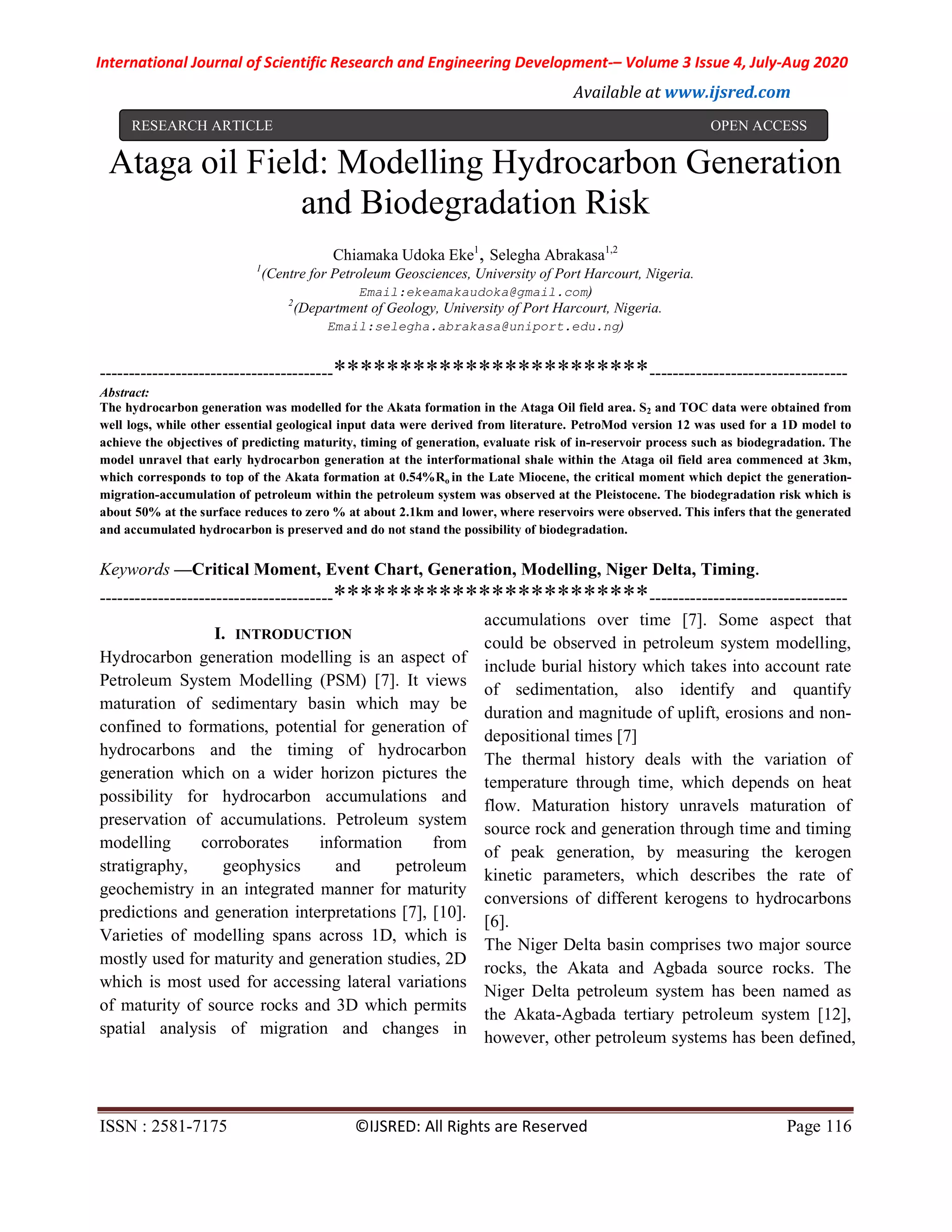 Ataga Oil Field: Modeling Hydrocarbon Generation and Risk of Biodegradation | PDF