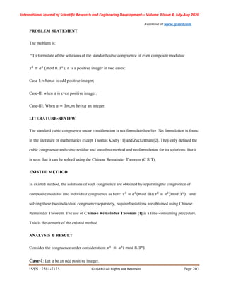 Rp-26: Formulation of Solutions of Standard Cubic Congruence of Even Composite Modulus- An ...