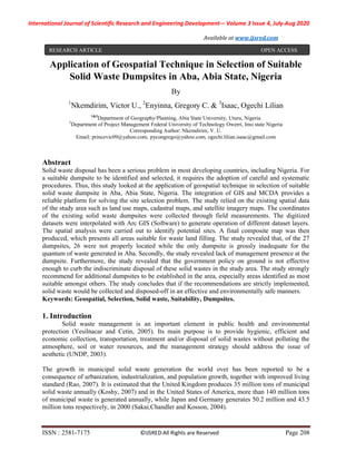 Application of Geospatial Technique in Selection of Suitable Solid ...