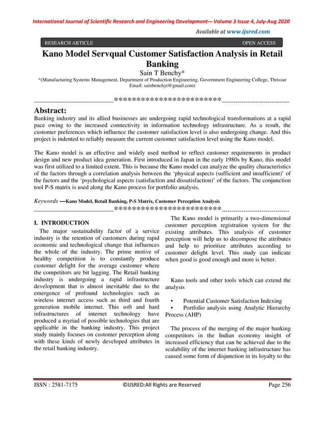 Kano Model Servqual Customer Satisfaction Analysis In Retail Banking Pdf