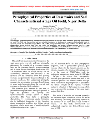 Petrophysical Properties of Reservoirs and Seal Characteristics at ...