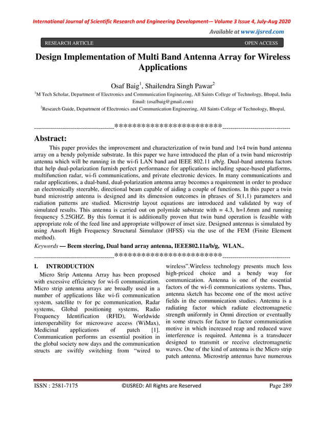 Design Implementation of Multi Band Antenna Array for Wireless Applications | PDF | Physics ...