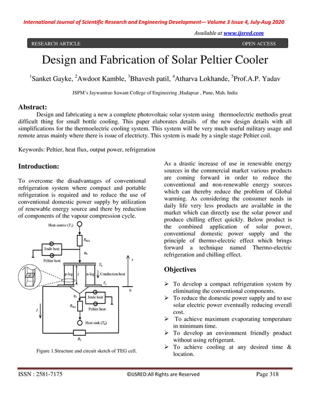 Design and Fabrication of Solar Peltier Cooler | PDF | Physics | Science