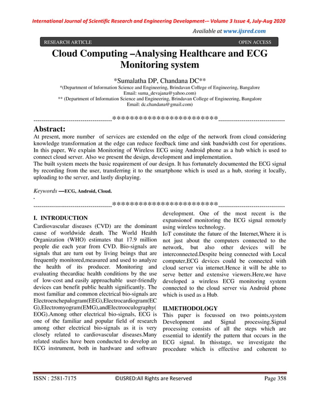 Cloud Computing –Analysing Healthcare and ECG Monitoring system | PDF
