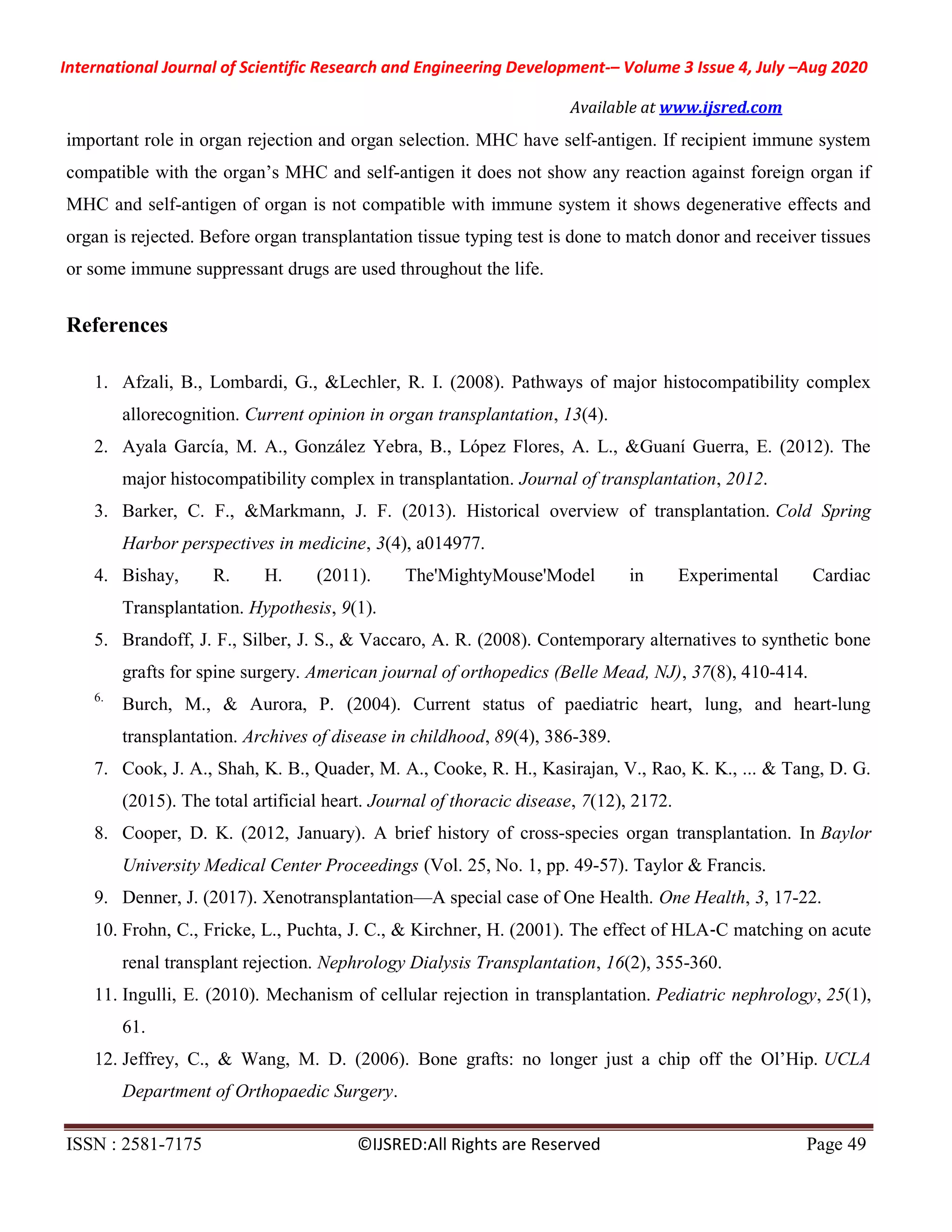 Organ Transplantation Methods and Major Reasons of Organ Rejection | PDF