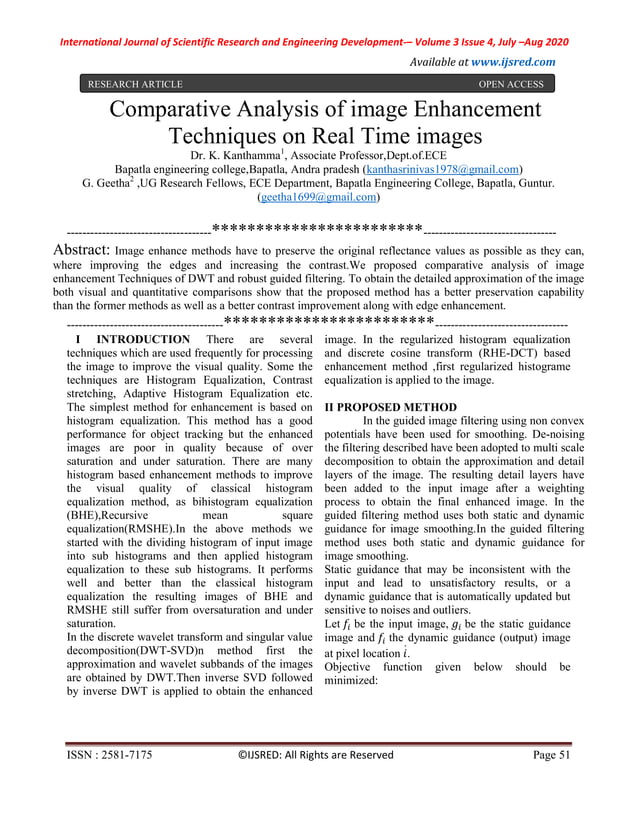 Comparative Analysis Of Image Enhancement Techniques On Real Time Images Pdf
