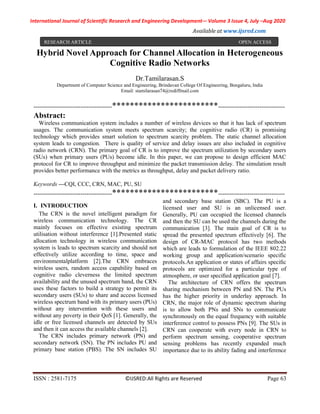 Hybrid Novel Approach for Channel Allocation in Heterogeneous Cognitive Radio Networks | PDF