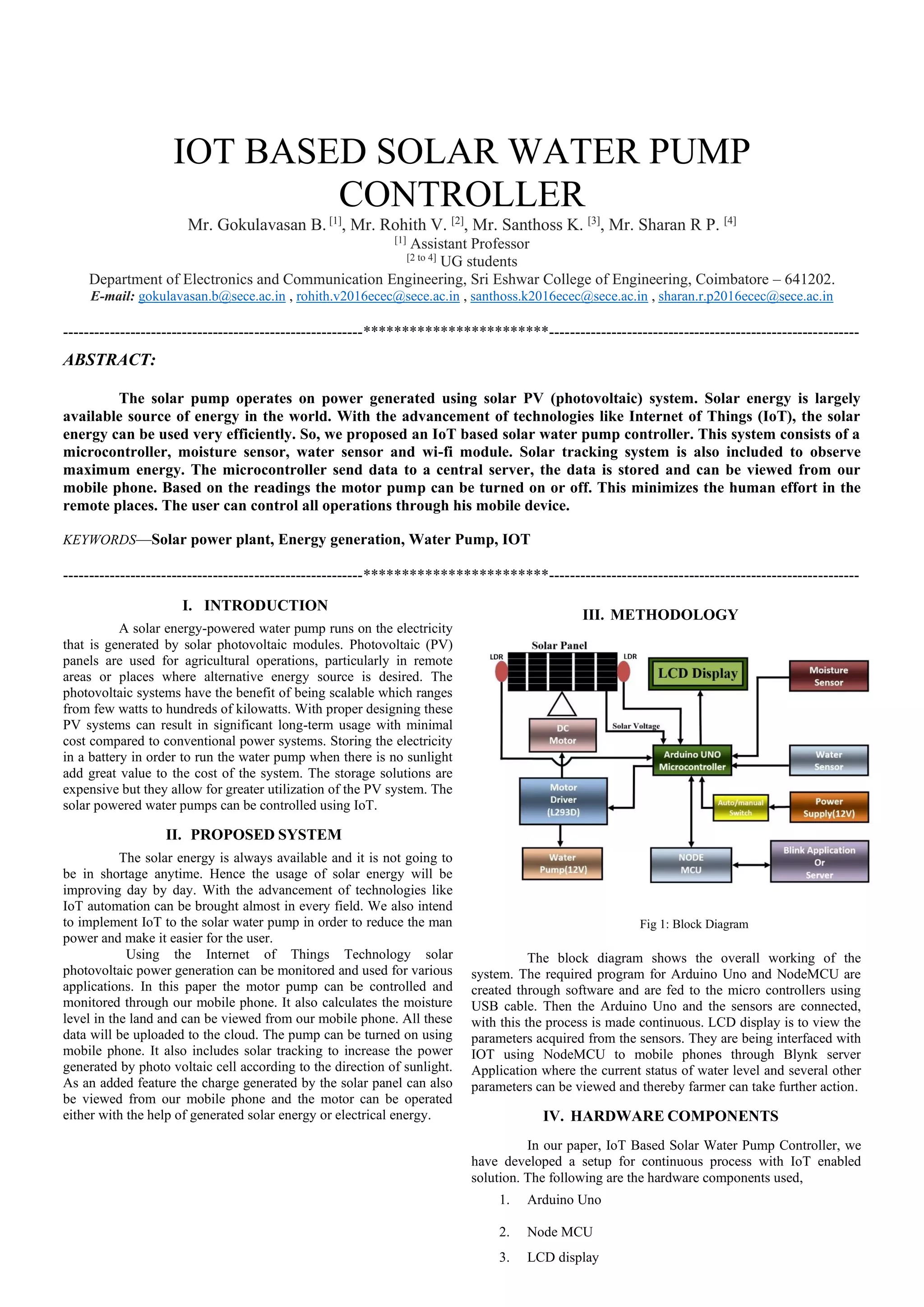 IoT Based Solar Water Pump Controller | PDF