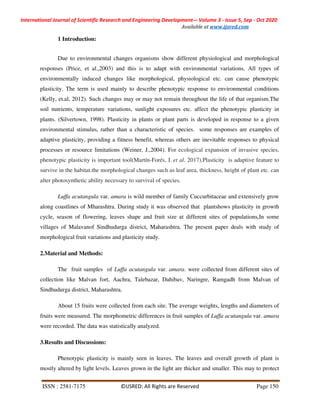 Study of Phenotypic Plasticity of Fruits of Luffa Acutangula Var. Amara ...