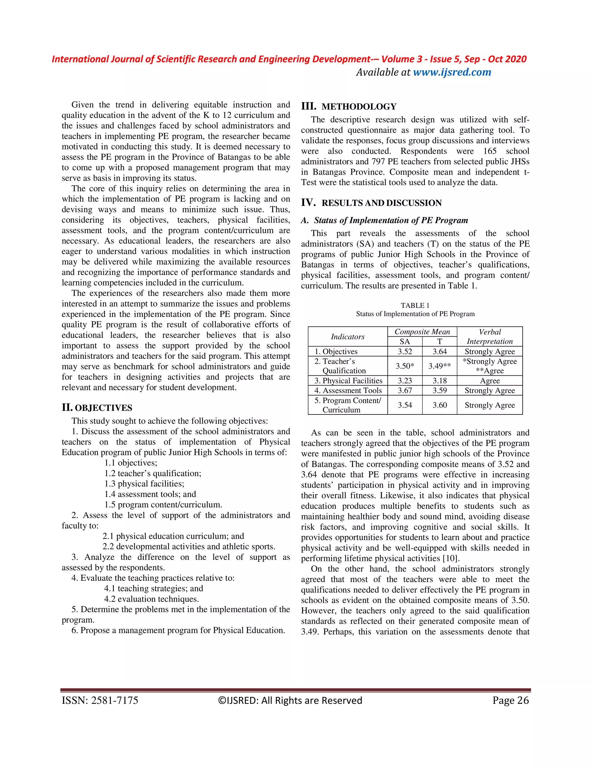Implementation of Physical Education Program in Junior High School | PDF