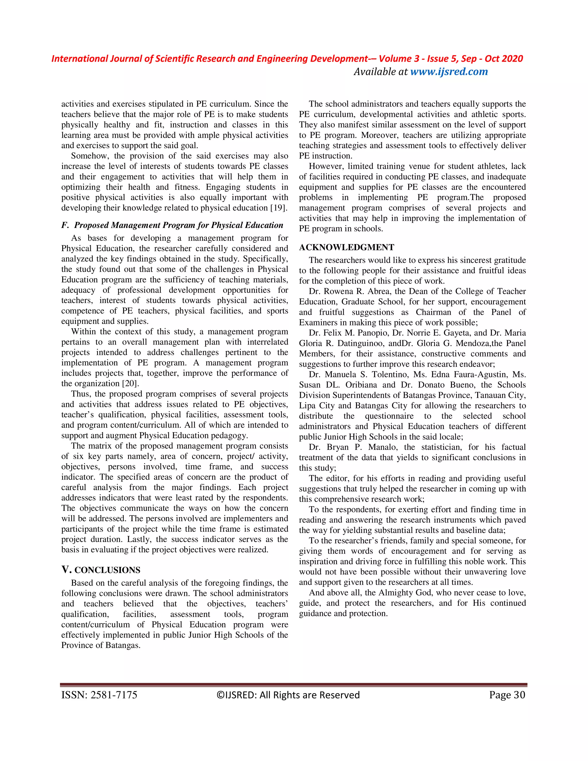 Implementation of Physical Education Program in Junior High School | PDF