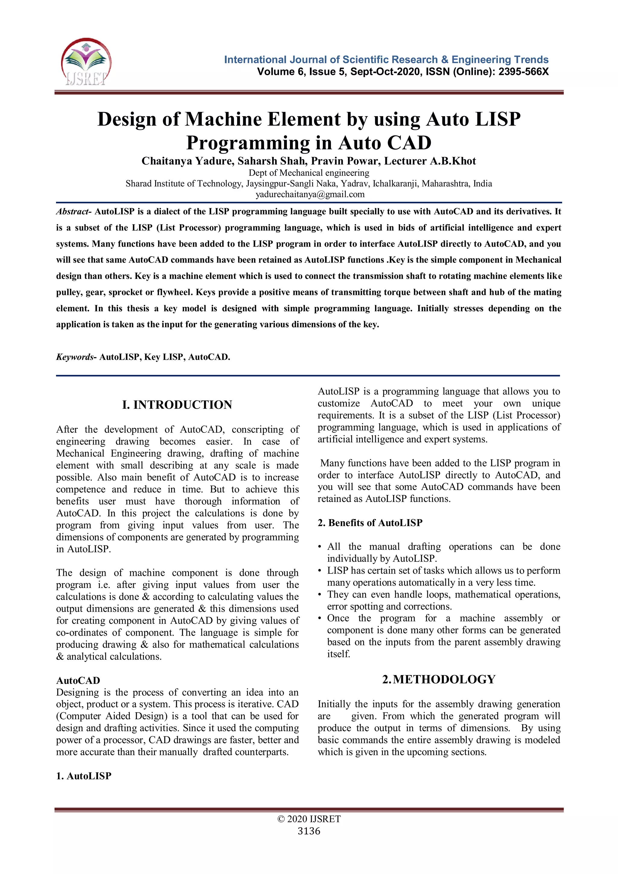 Design of machine element by using AutoLISP programming in AutoCAD. | PDF