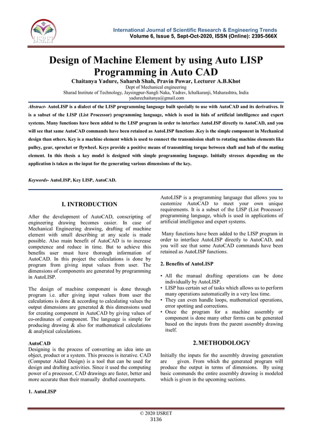 Design of machine element by using AutoLISP programming in AutoCAD. | PDF