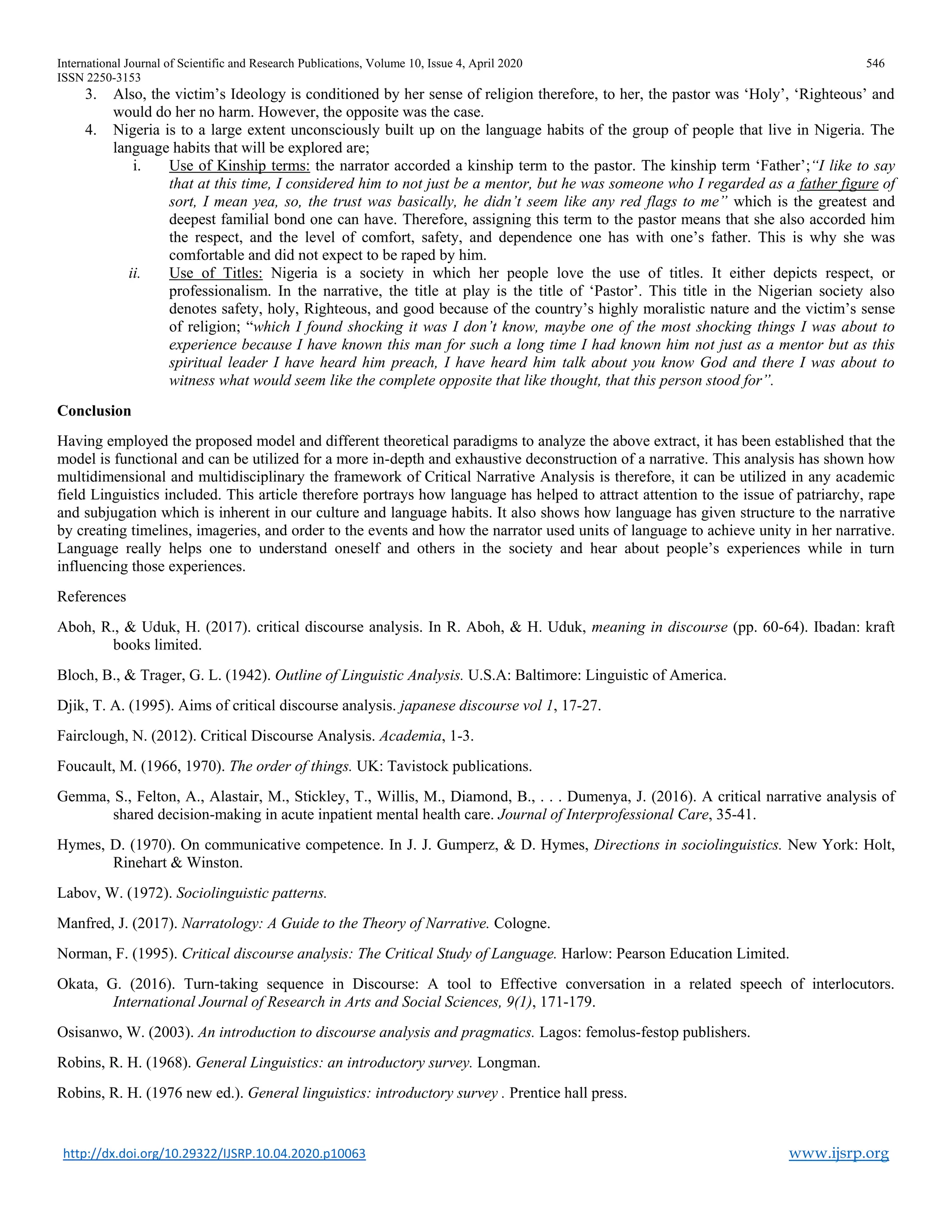 Critical Narrative Analysis in Linguistics: Analysing a Homodiegetic ...