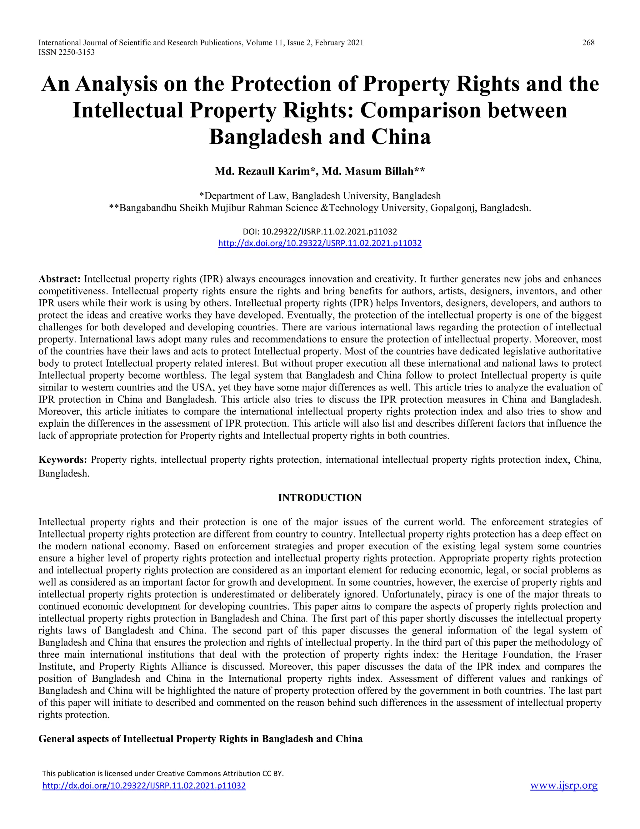 An Analysis on the Protection of Property Rights and the Intellectual Property Rights ...