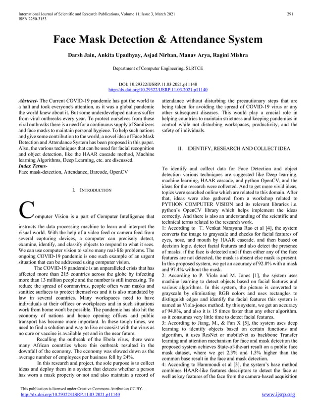 Face Mask Detection And Attendance System | PDF