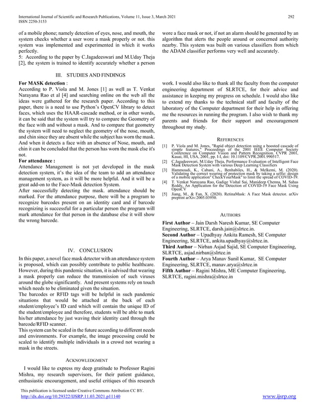 Face Mask Detection And Attendance System | PDF