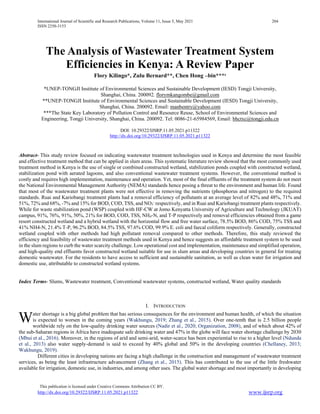 The Analysis of Wastewater Treatment System Efficiencies in Kenya: A ...