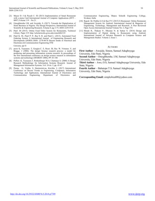 Towards the digitalization of Restaurant Business Process for Food Ordering in Nigeria Private ...