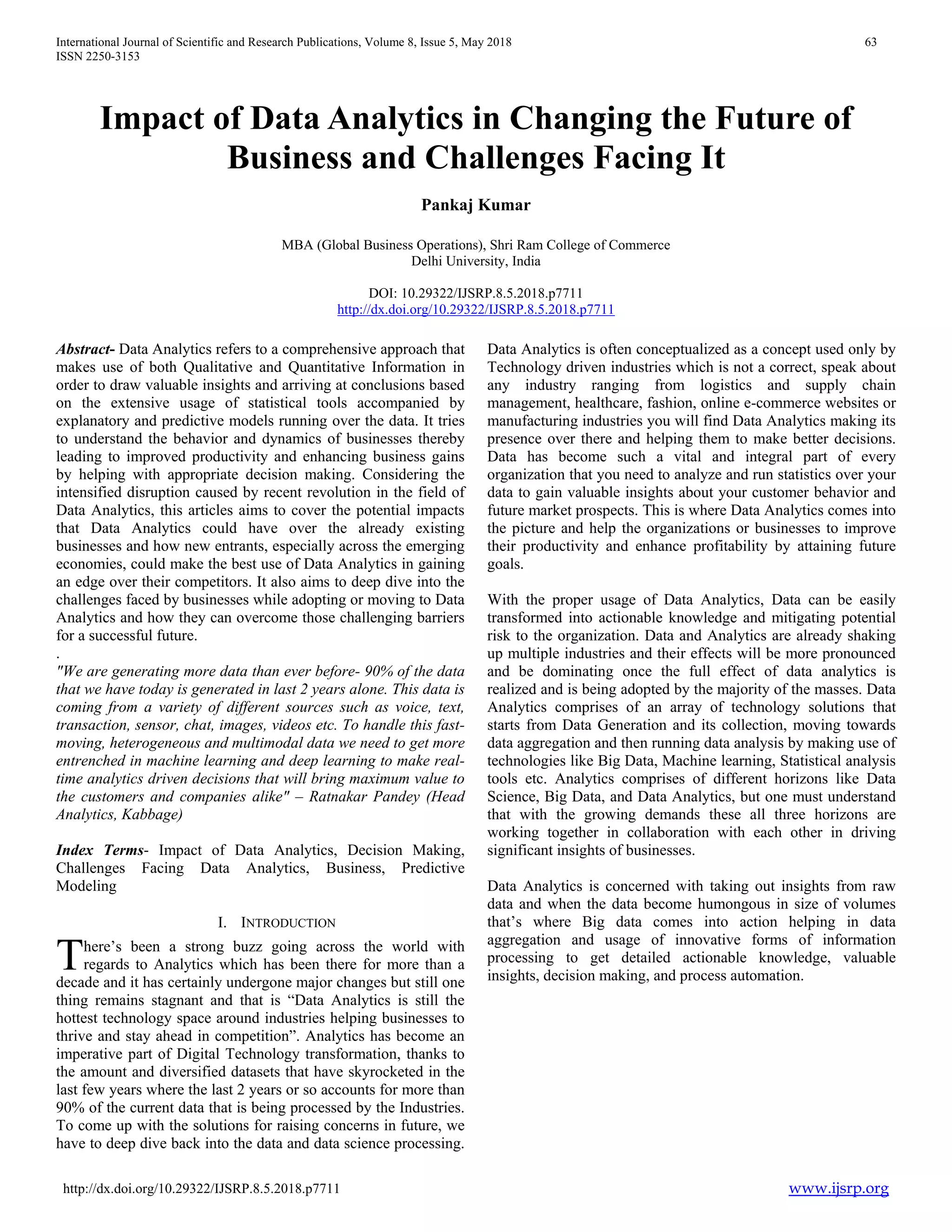 Impact of Data Analytics in Changing the Future of Business and ...