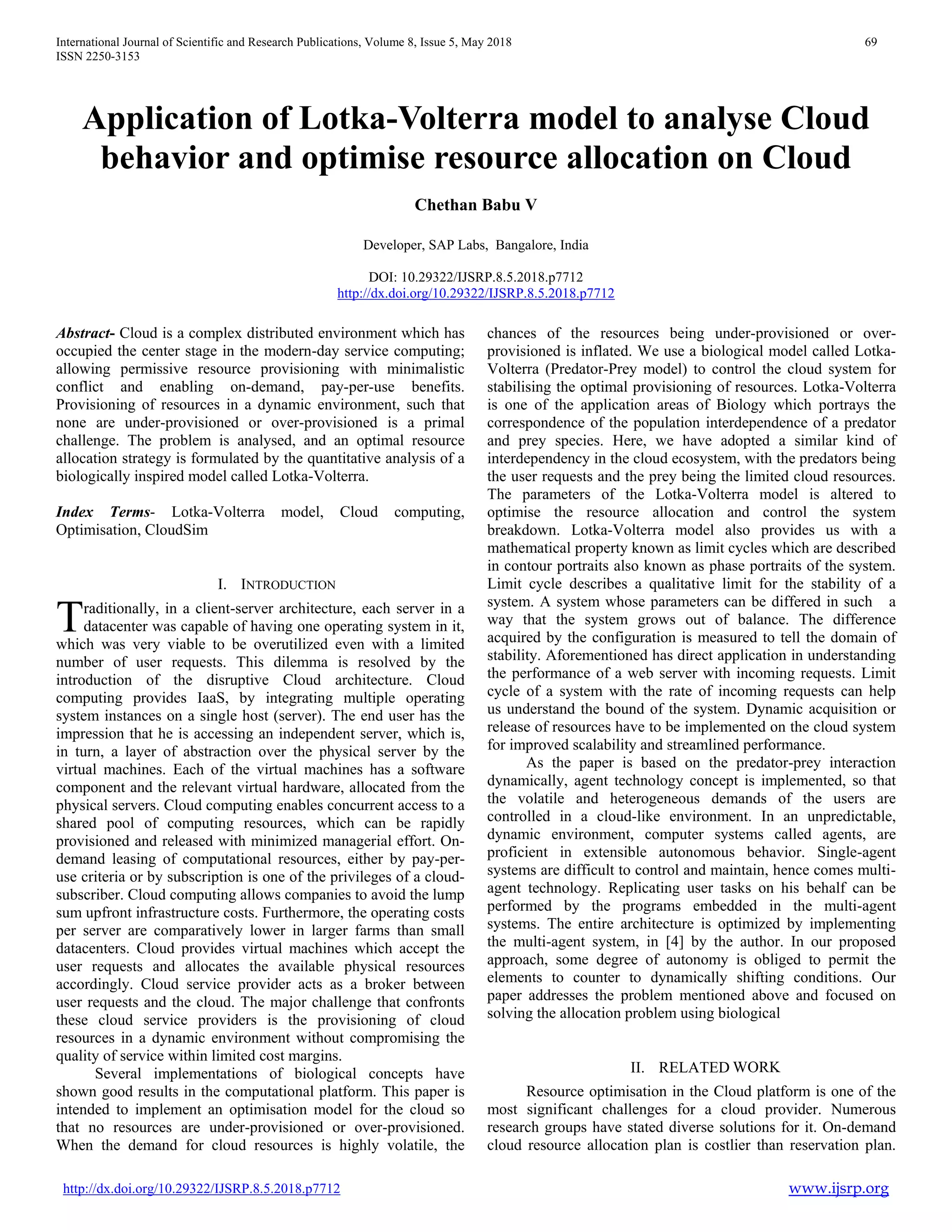 Application of Lotka-Volterra model to analyse Cloud behavior and optimise resource allocation ...