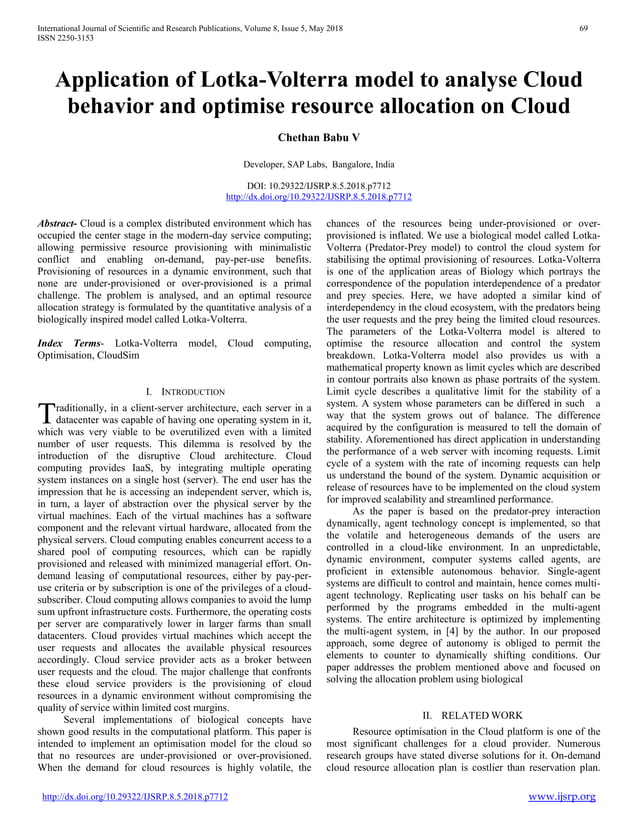Application of Lotka-Volterra model to analyse Cloud behavior and optimise resource allocation ...