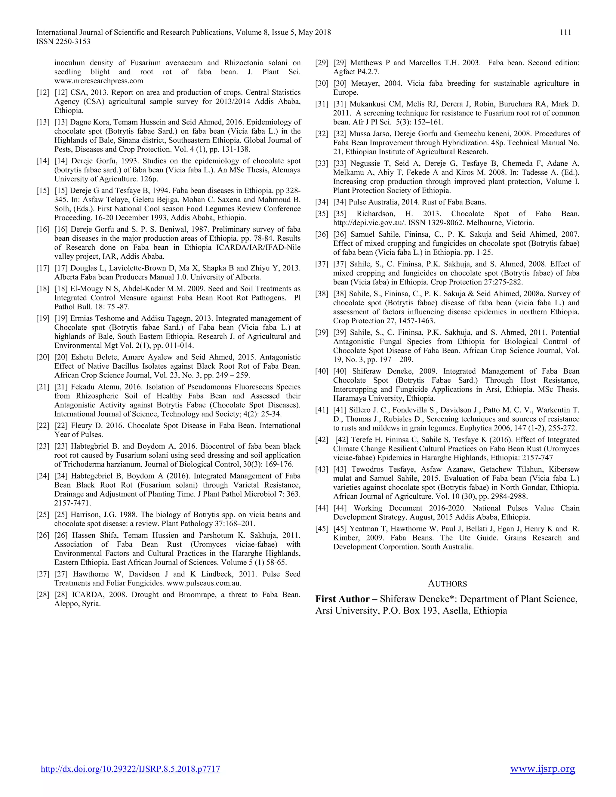 Review on Epidemiology and Management of Faba Bean (Vicia fabae ...