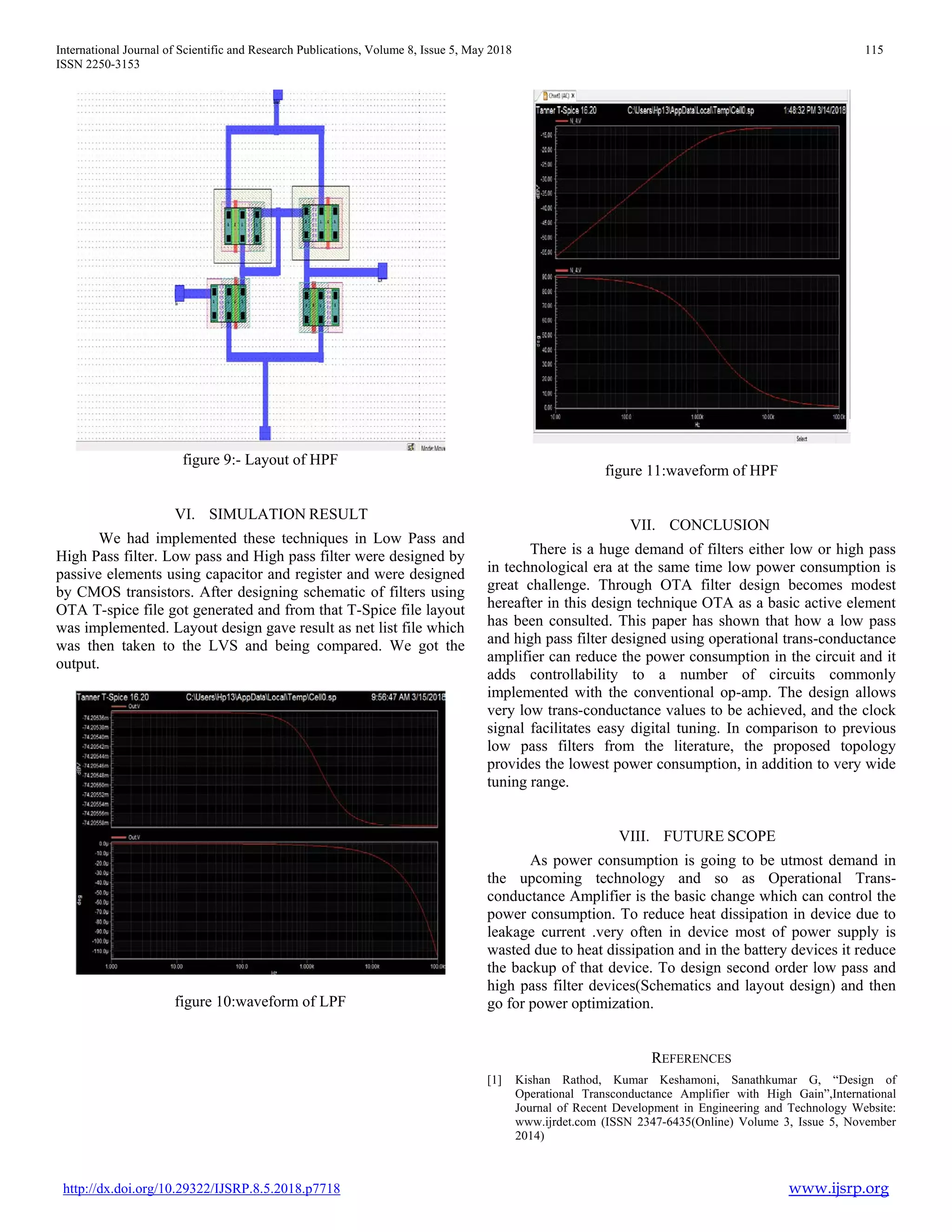 Design of High pass and Low pass Filter using CMOS Operational Trans ...