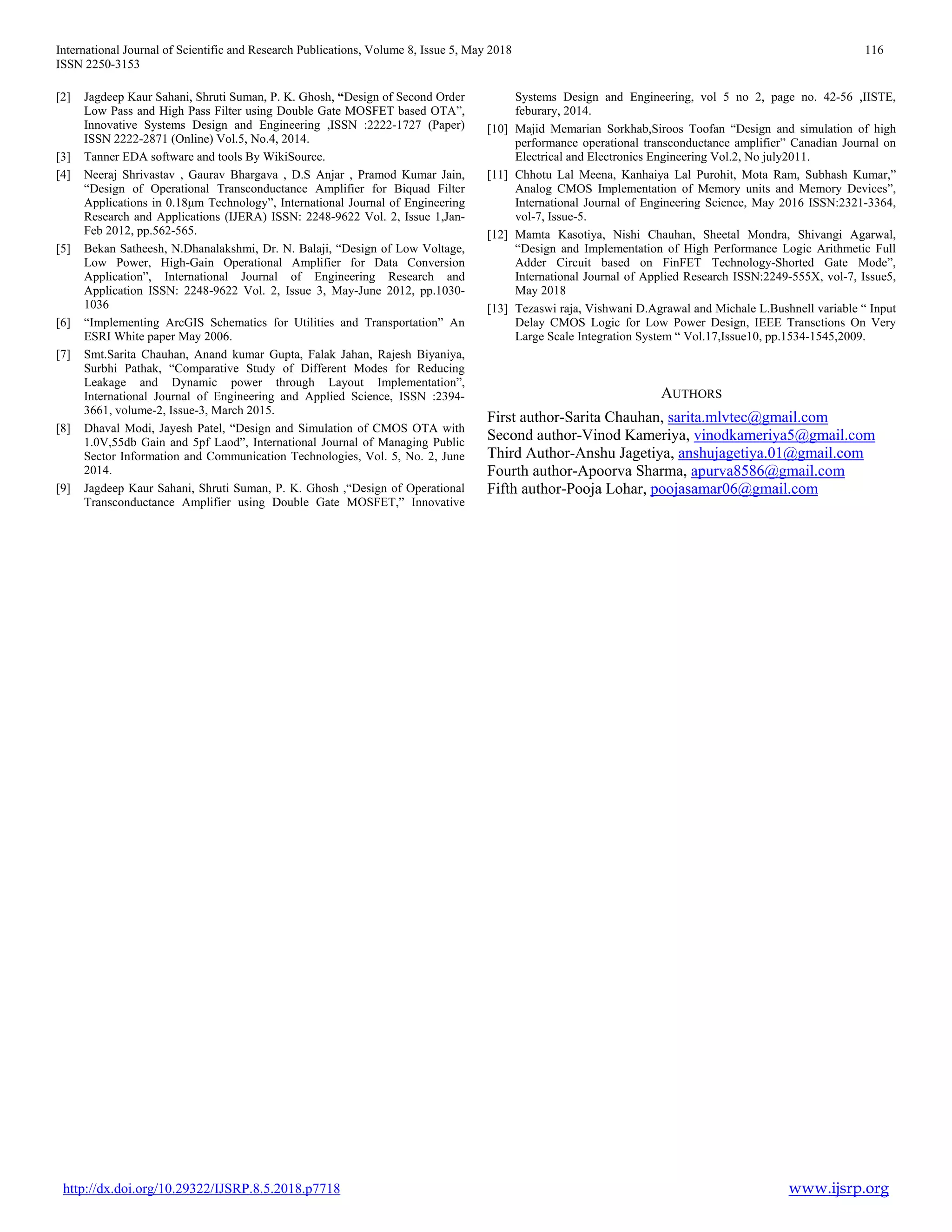 Design of High pass and Low pass Filter using CMOS Operational Trans-conductance Amplifier | PDF
