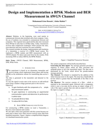 Design and Implementation a BPSK Modem and BER Measurement in AWGN Channel | PDF