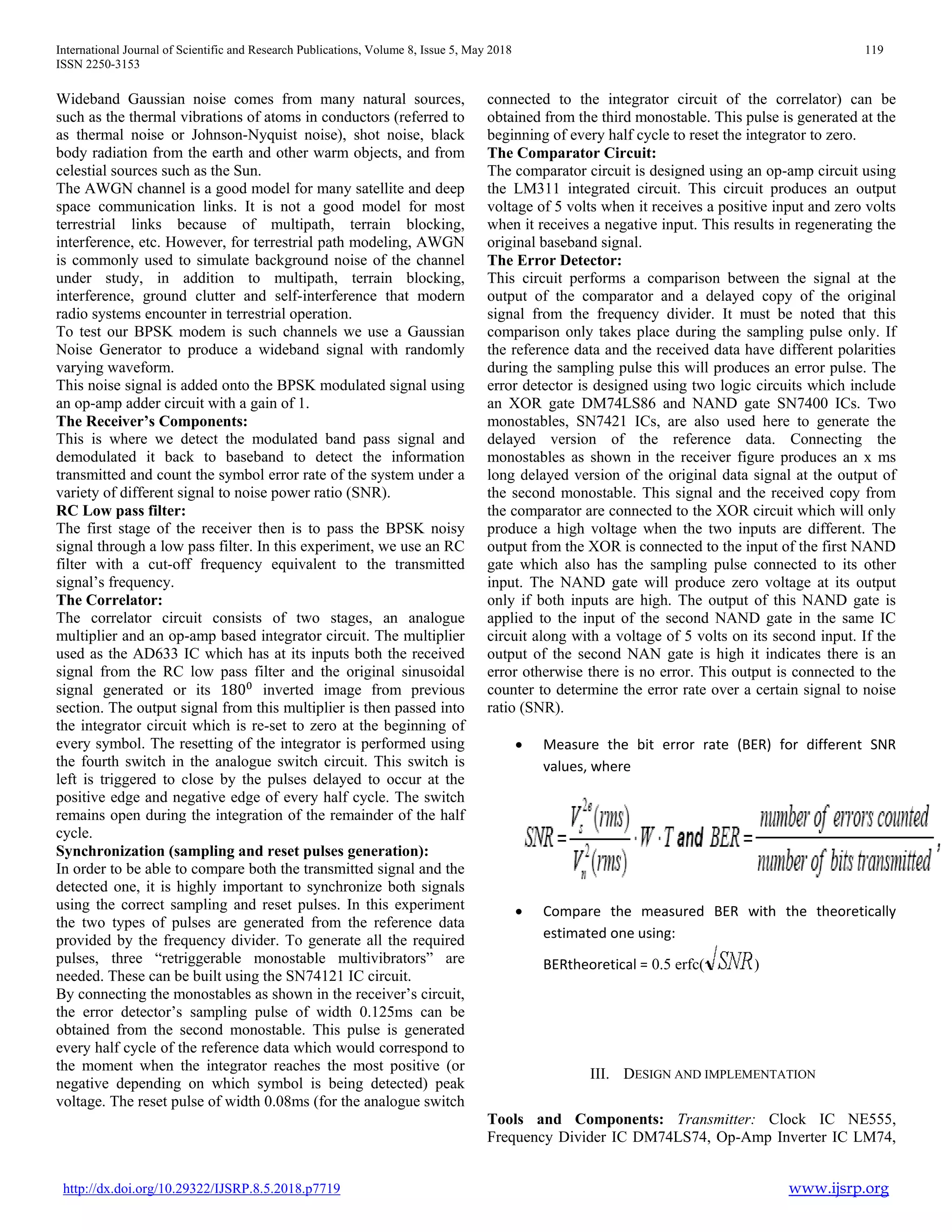 DESIGN AND IMPLEMENTATION A BPSK MODEM AND BER MEASUREMENT IN AWGN ...