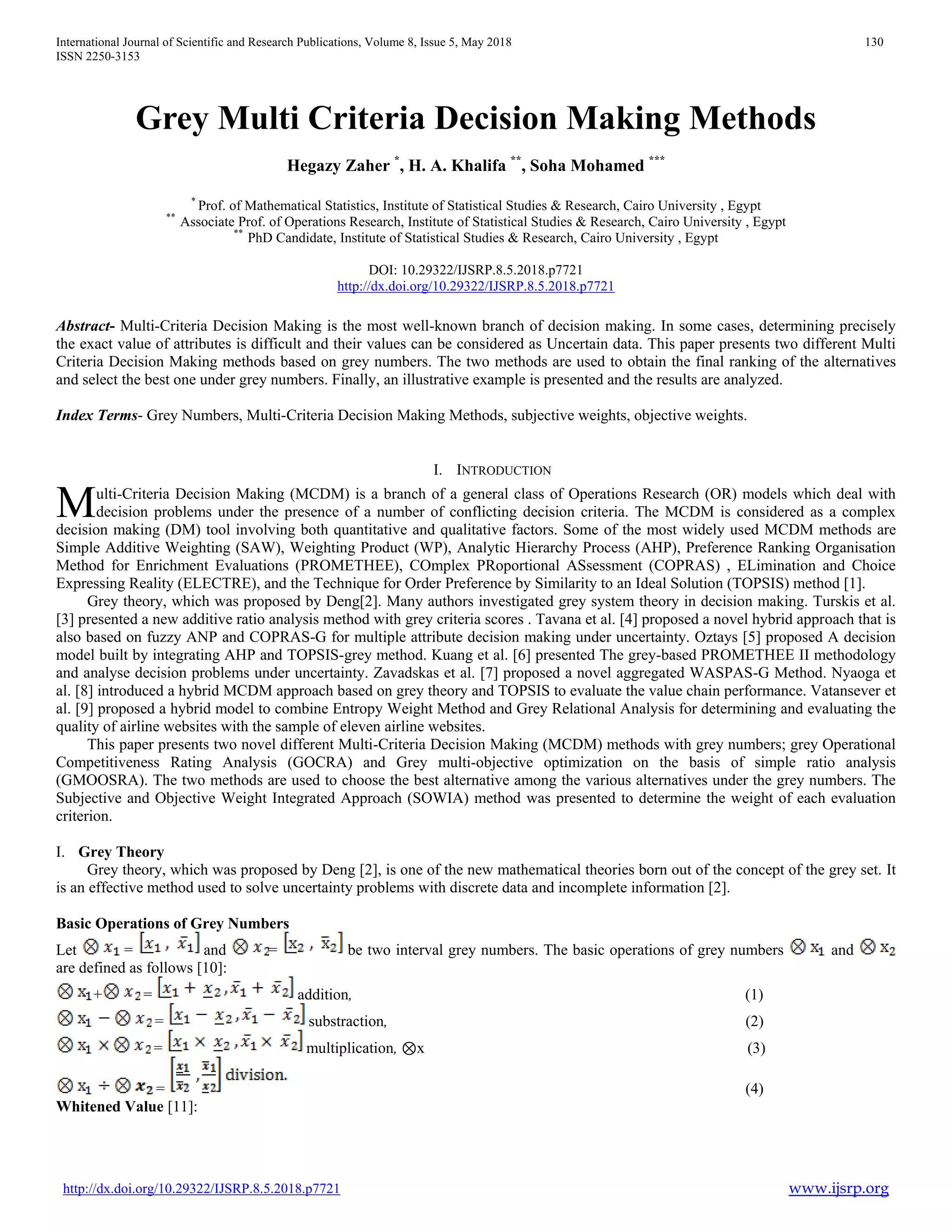 Grey Multi Criteria Decision Making Methods | PDF