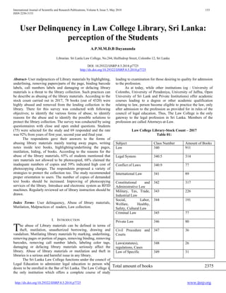 User Delinquency in Law College Library, Sri Lanka: perception of the ...