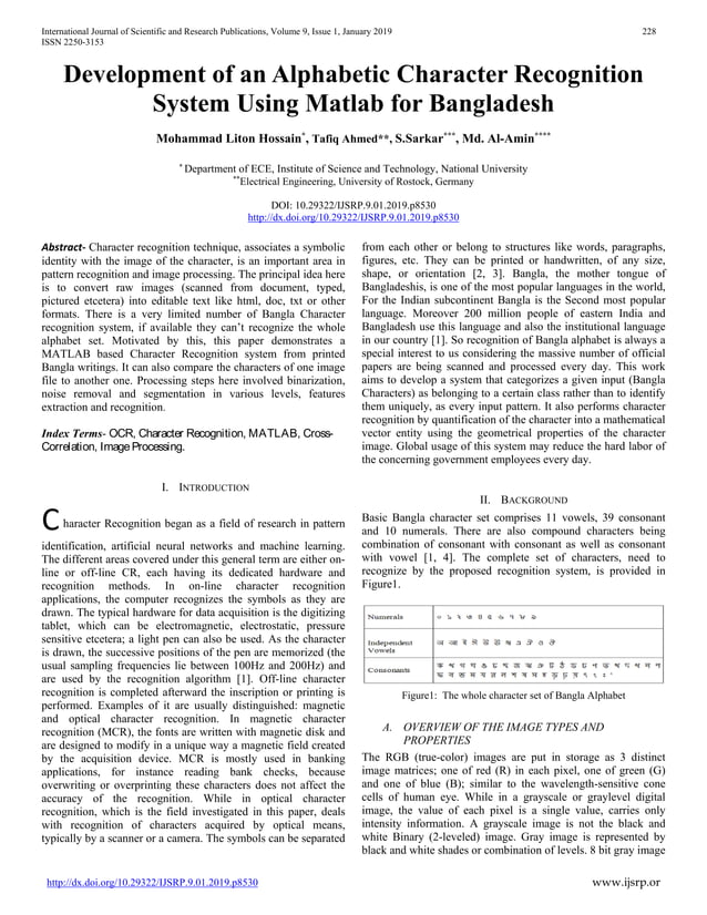 DEVELOPMENT OF AN ALPHABETIC CHARACTER RECOGNITION SYSTEM USING MATLAB FOR BANGLADESH | PDF