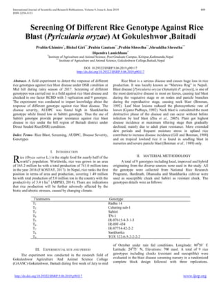 Screening Of Different Rice Genotype Against Rice Blast (Pyricularia ...