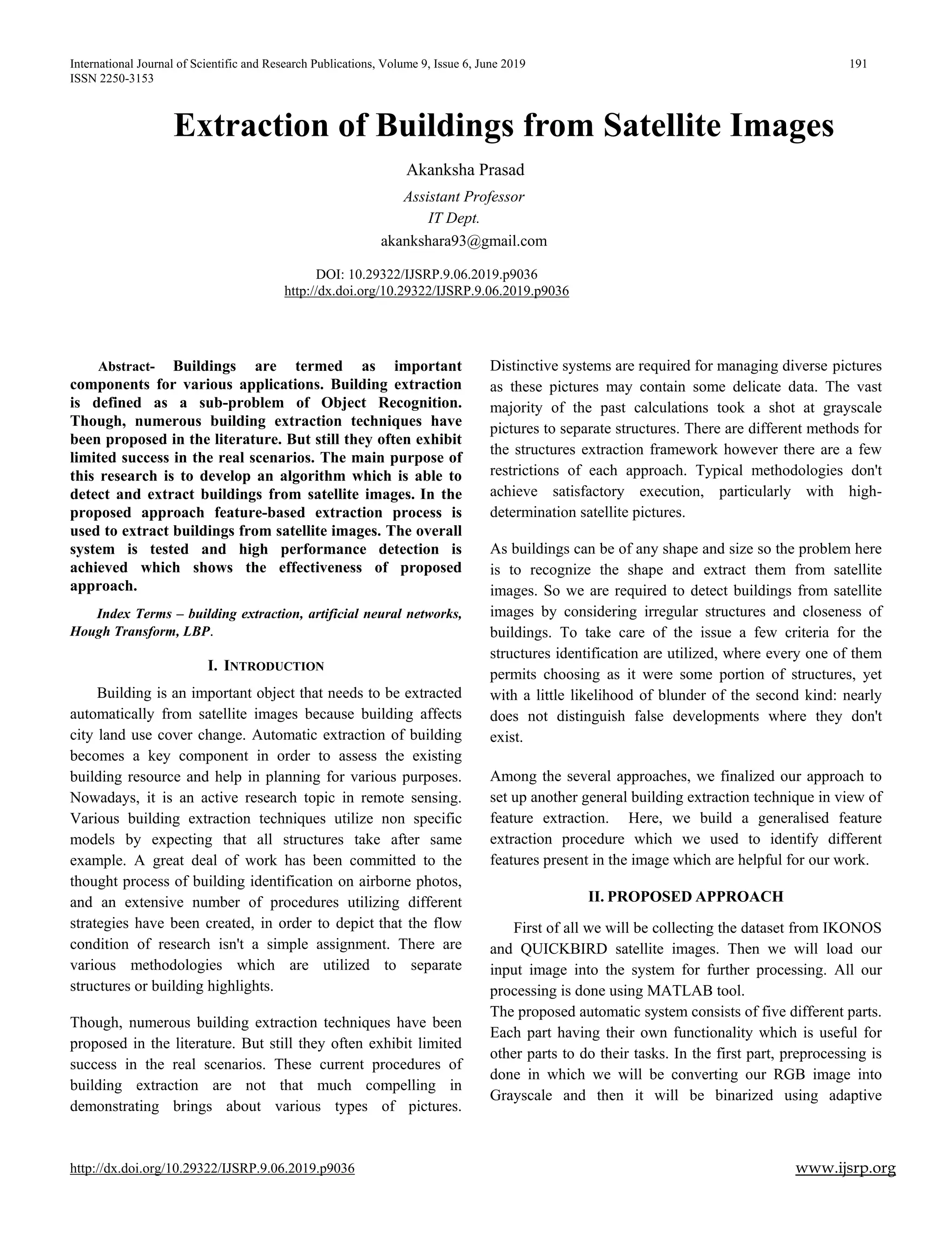 Extraction of Buildings from Satellite Images | PDF