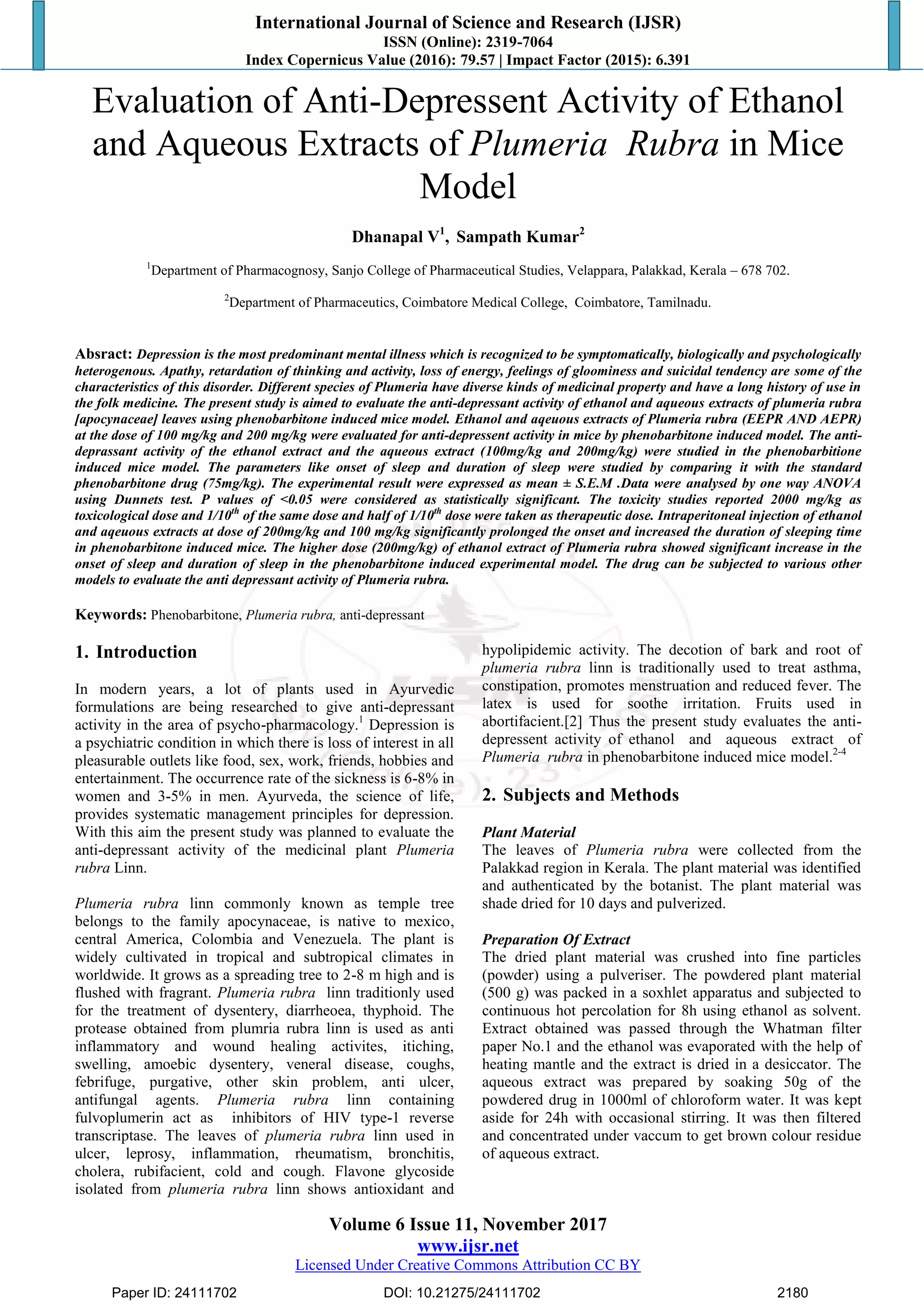 Ijsr publication plumeria rubra | PDF