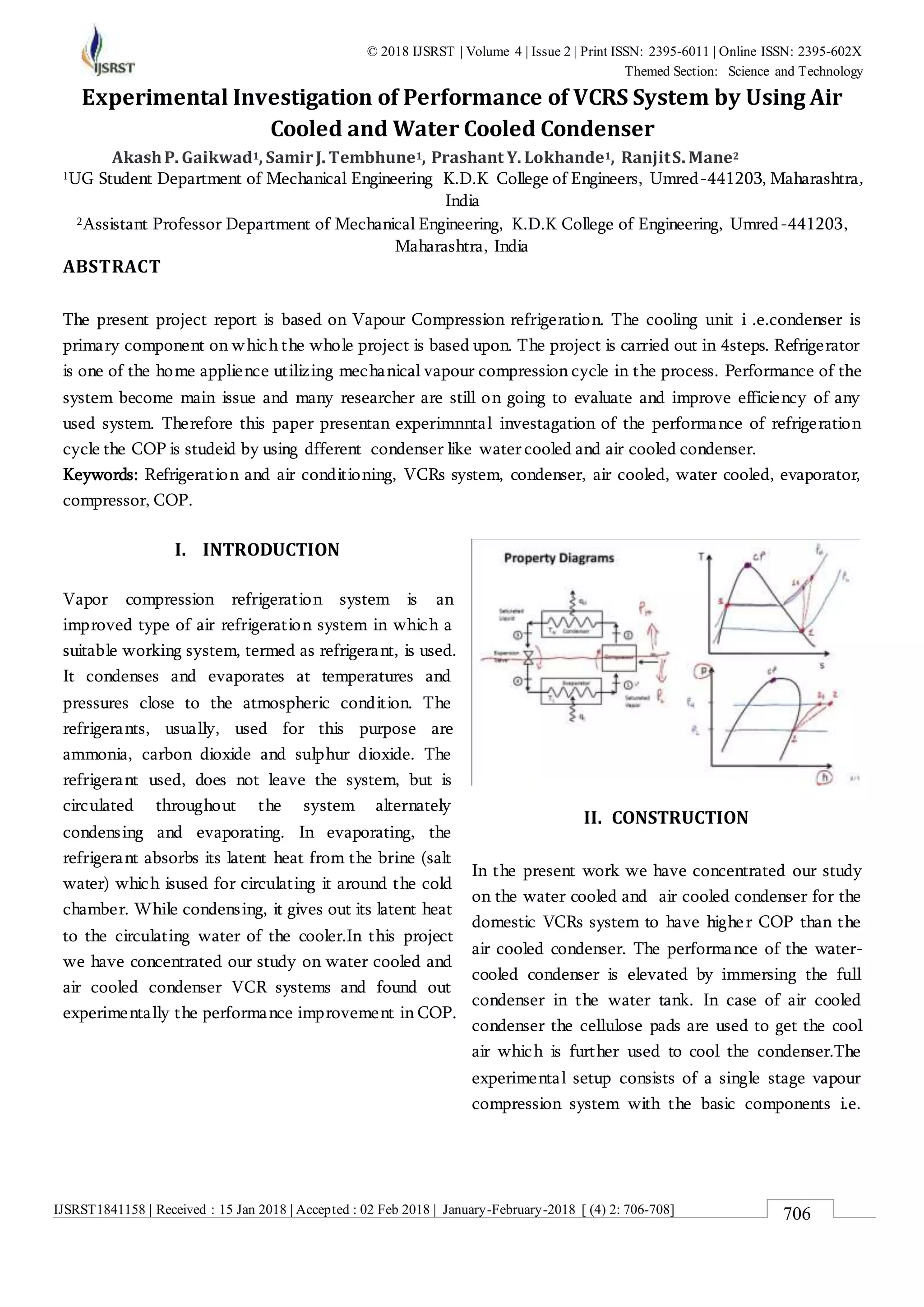 Experimental Investigation & Performance of VCRS system by using Air ...