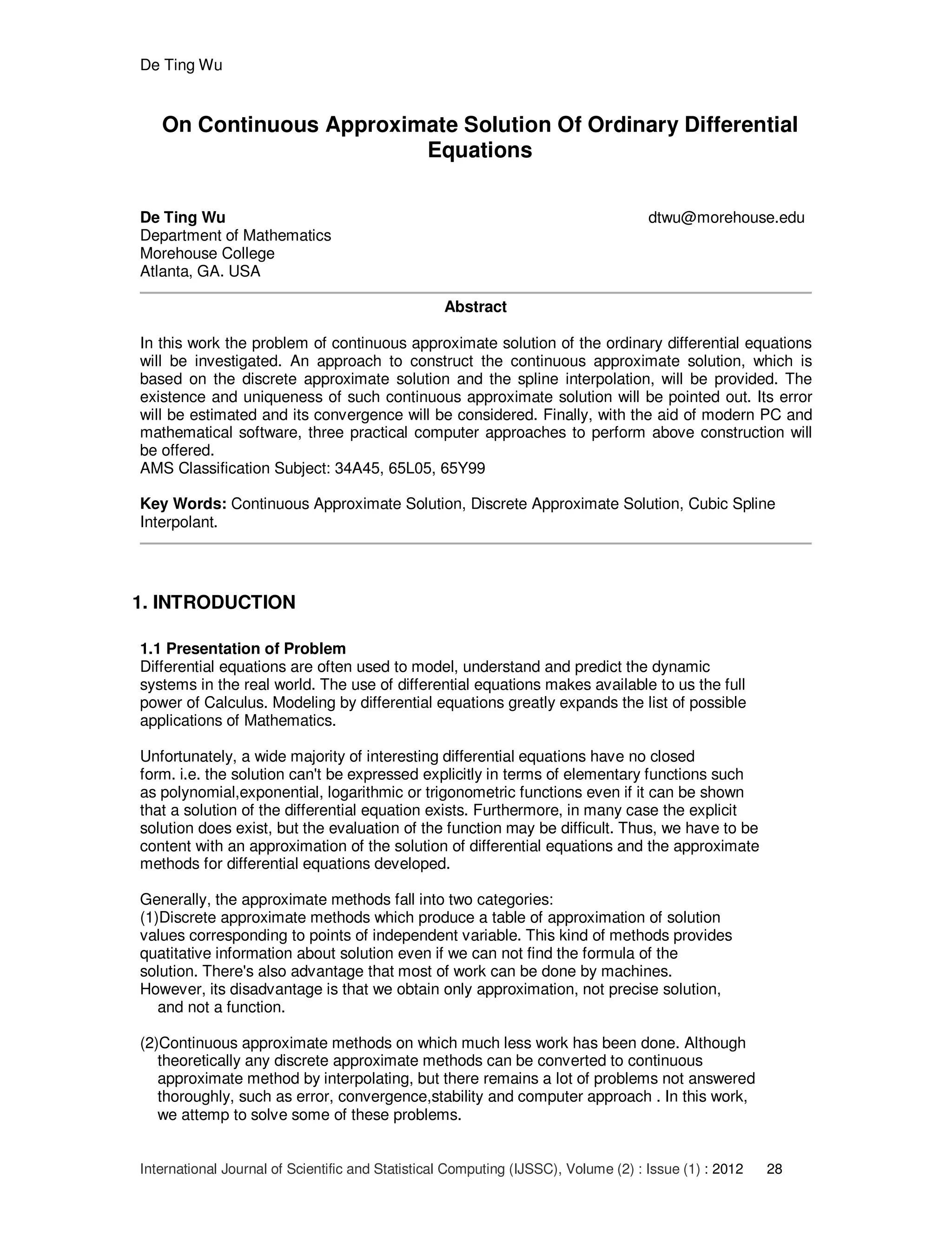 On Continuous Approximate Solution of Ordinary Differential Equations | PDF | Computer Software ...