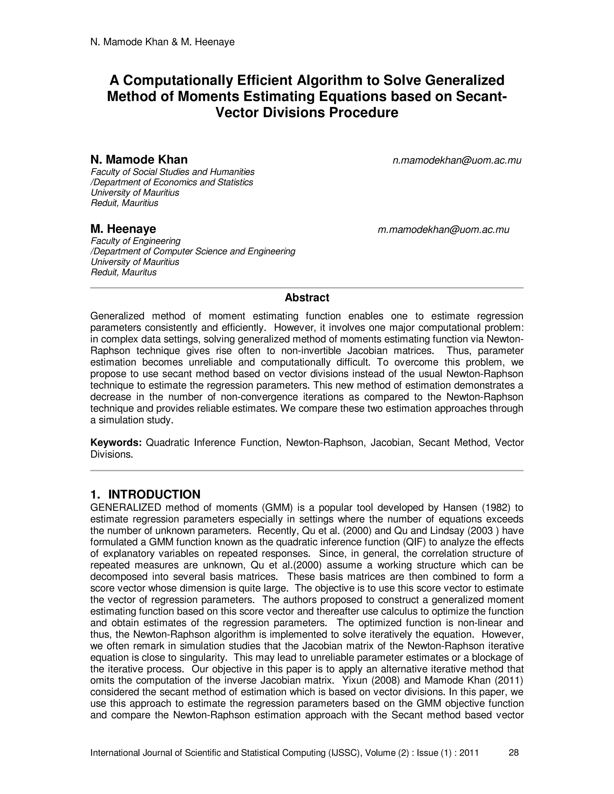 A Computationally Efficient Algorithm To Solve Generalized Method Of