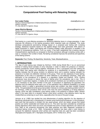 Computational Pool-Testing with Retesting Strategy | PDF