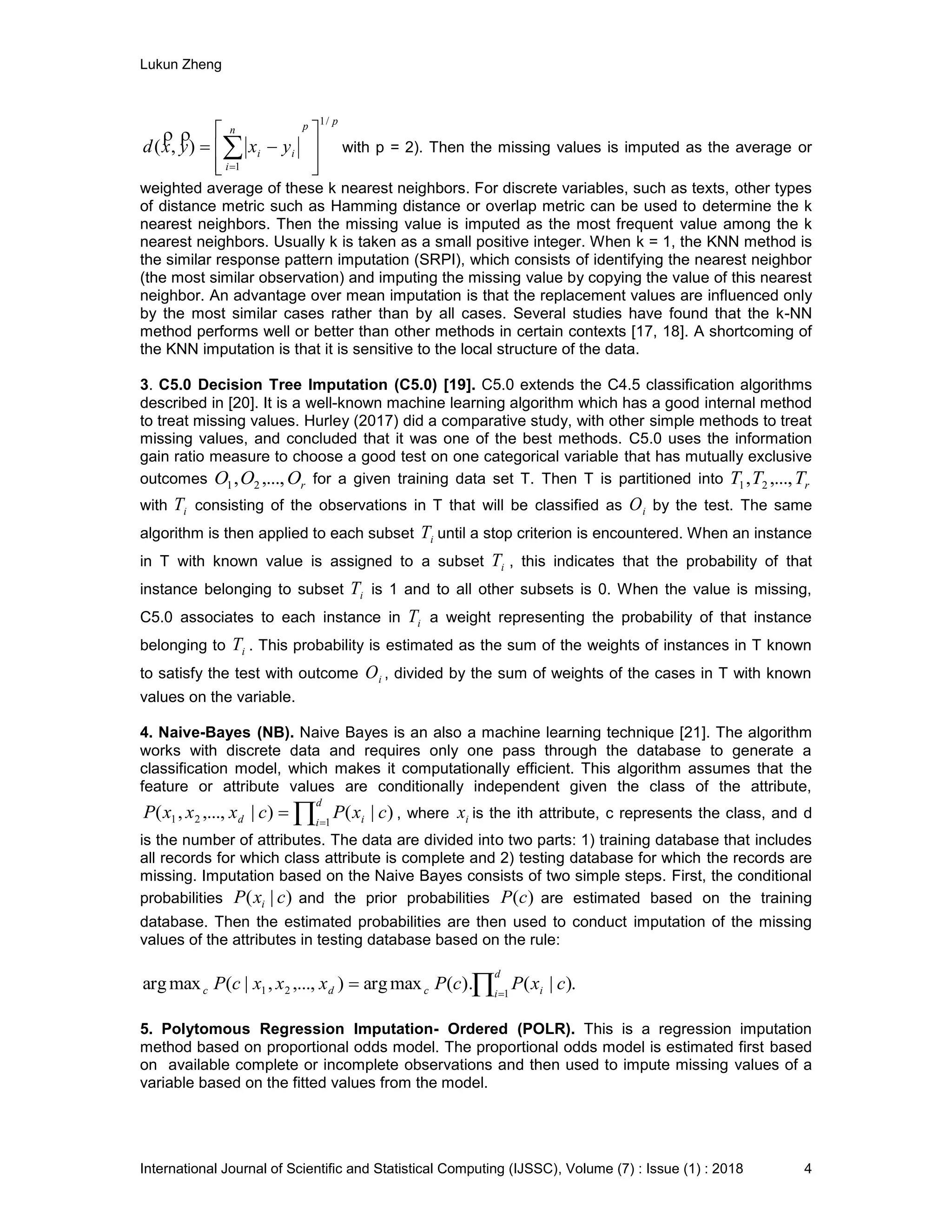 A Two-Step Self-Evaluation Algorithm On Imputation Approaches For Missing Categorical Data | PDF