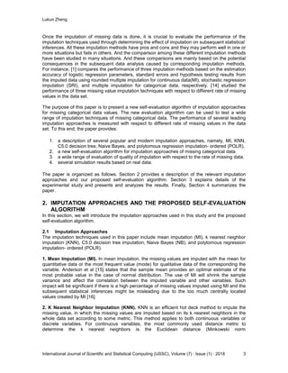 A Two-Step Self-Evaluation Algorithm On Imputation Approaches For Missing Categorical Data | PDF
