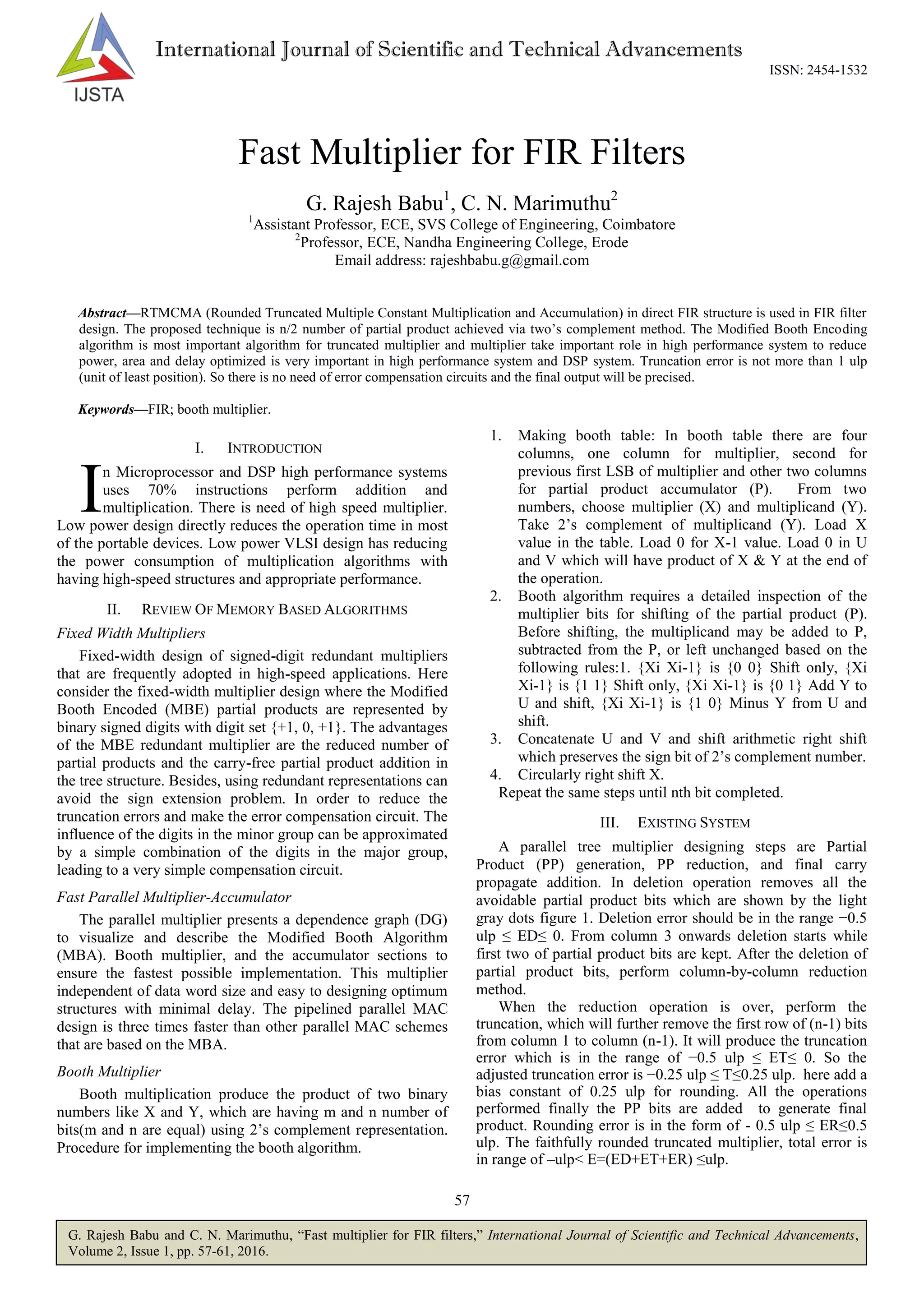 Fast Multiplier for FIR Filters | PDF