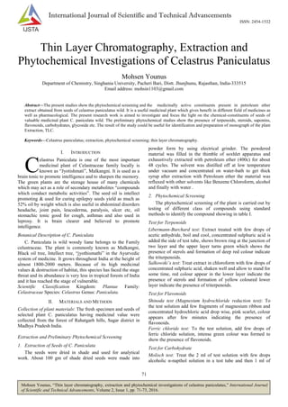 Thin Layer Chromatography, Extraction and Phytochemical Investigations of Celastrus Paniculatus ...
